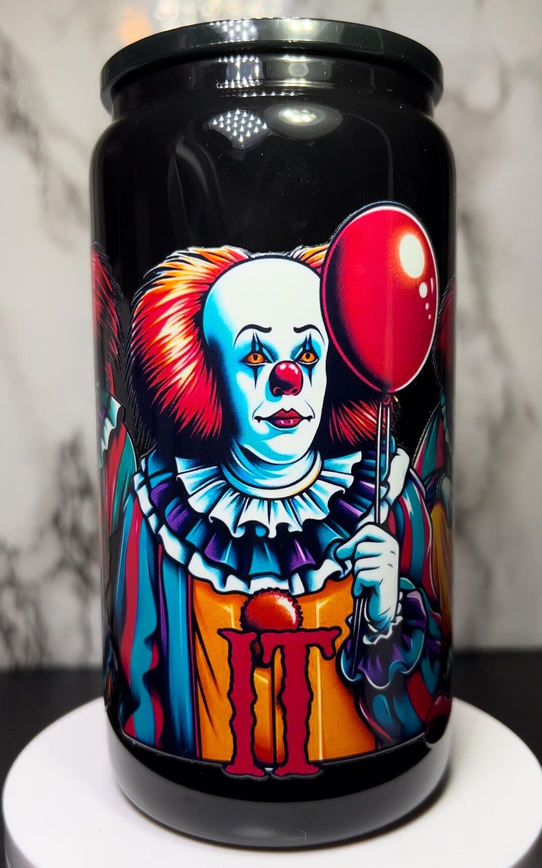 1990 It Pennywise Clown UVDTF on a Black Beer Can Glass - Etsy