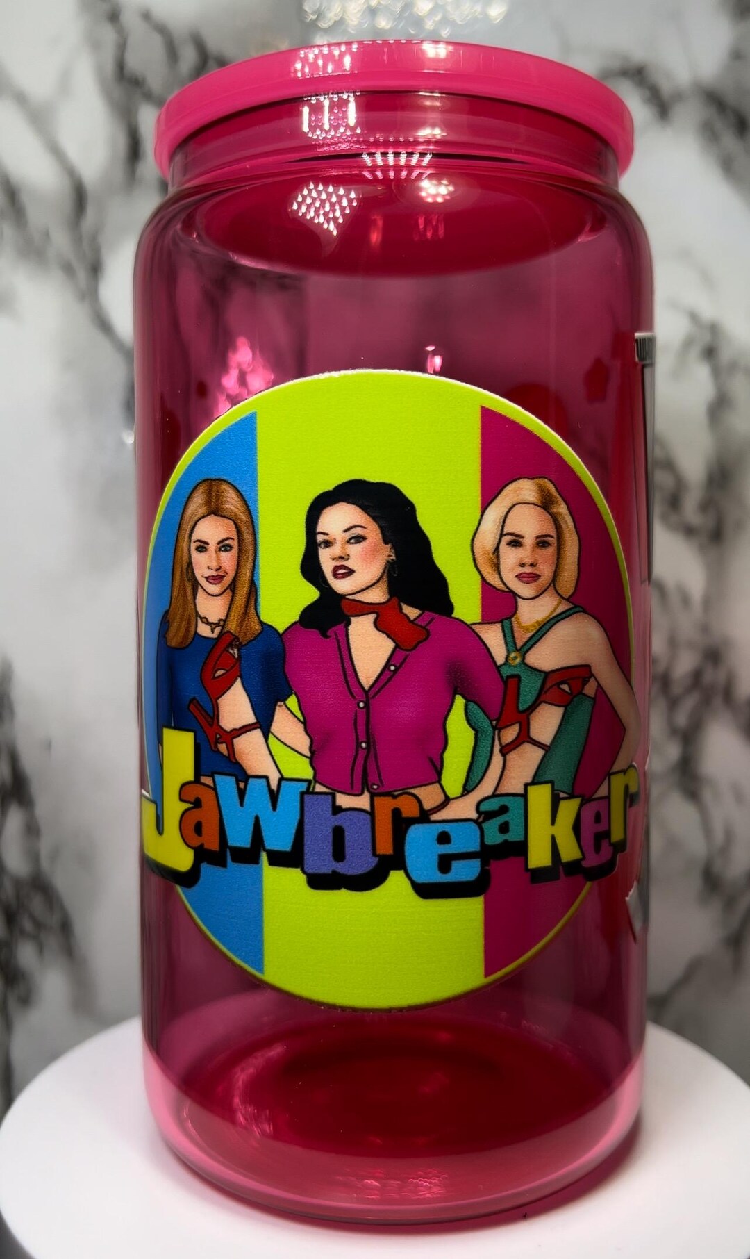 Jawbreaker UVDTF on a Hot Pink Beer Can Glass - Etsy