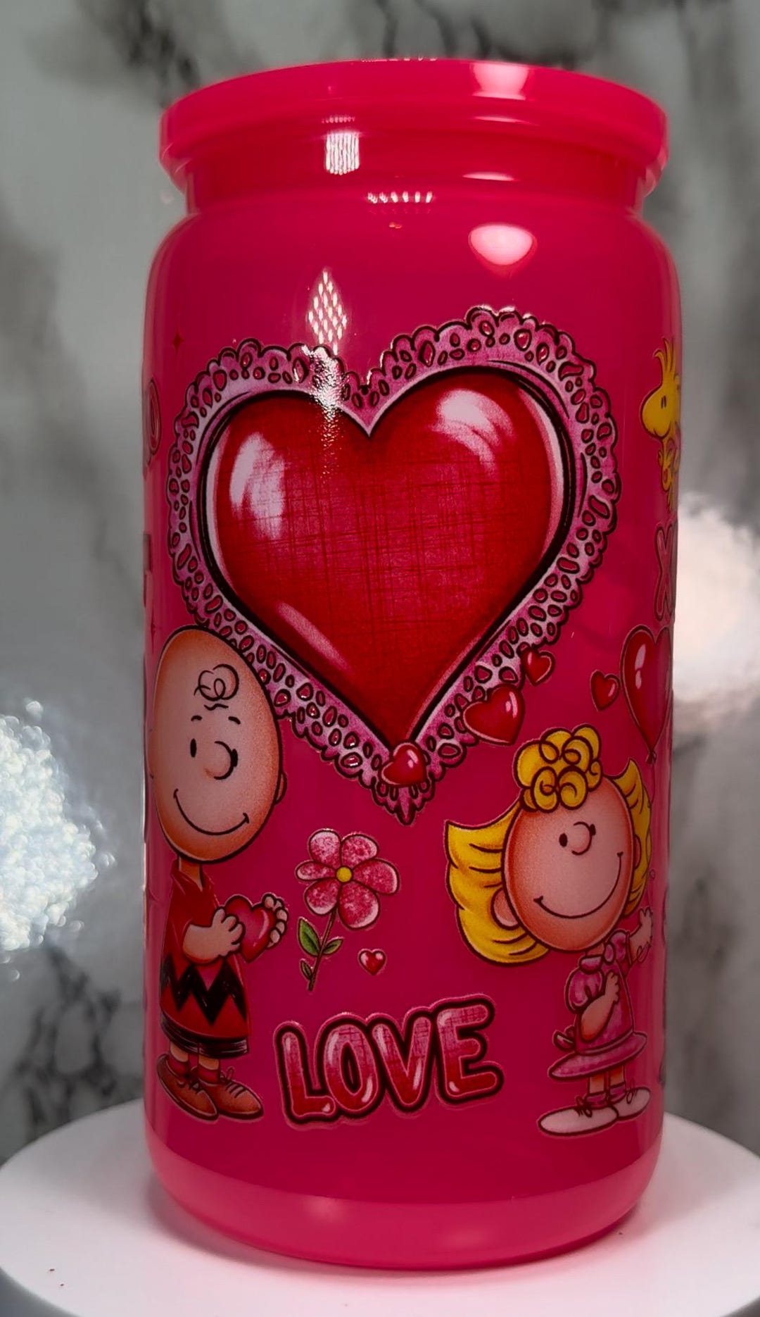 Charlie Brown, Snoopy, Peanuts Valentines Day UVDTF on a PLASTIC Hot ...