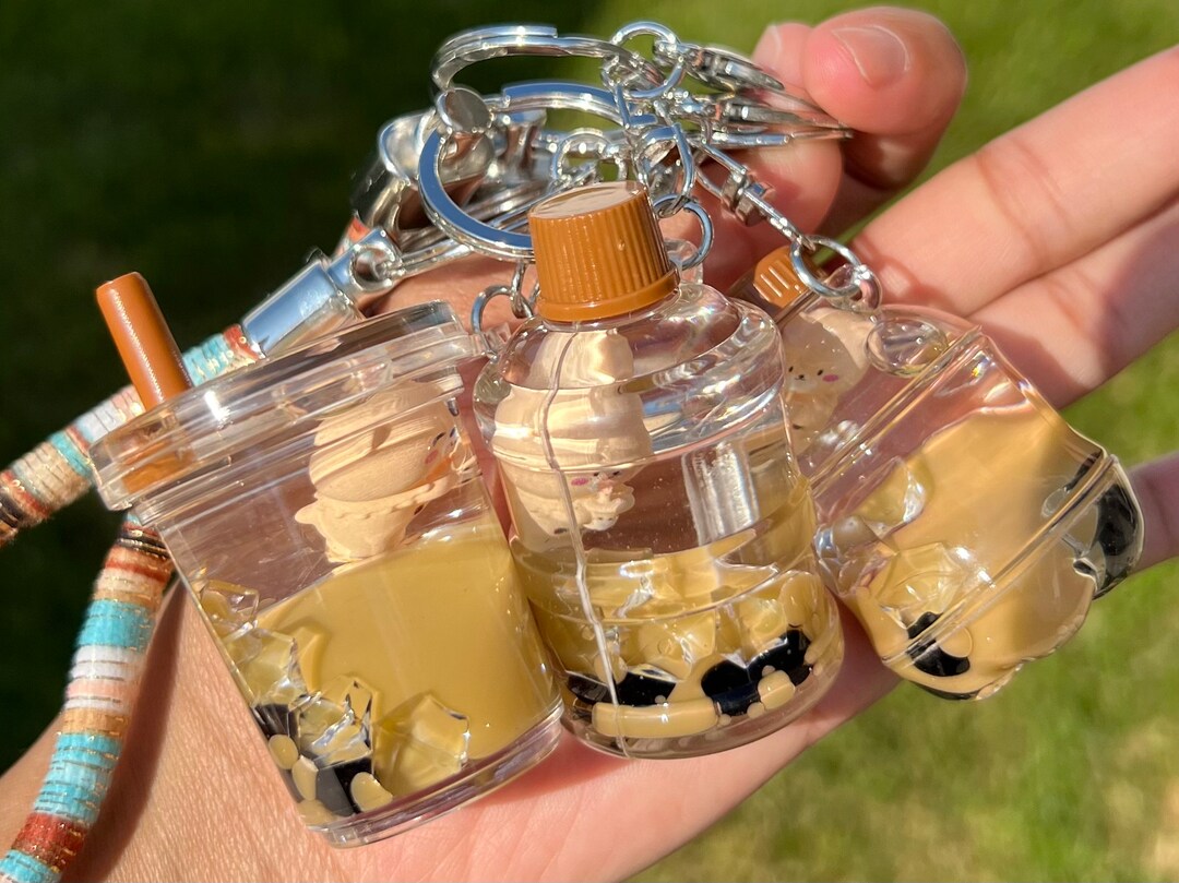 Kawaii Liquid Boba Bear Keychains W/ Ice, Boba Pearls Various Styles ...