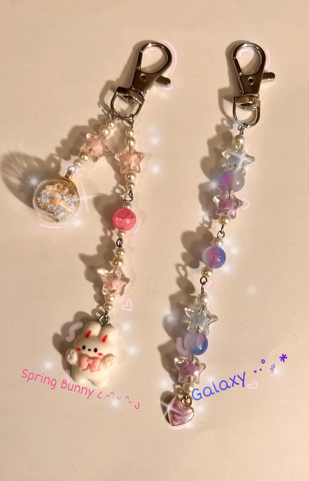 Kawaii Beaded Keychains spring Bunny & galaxy - Etsy