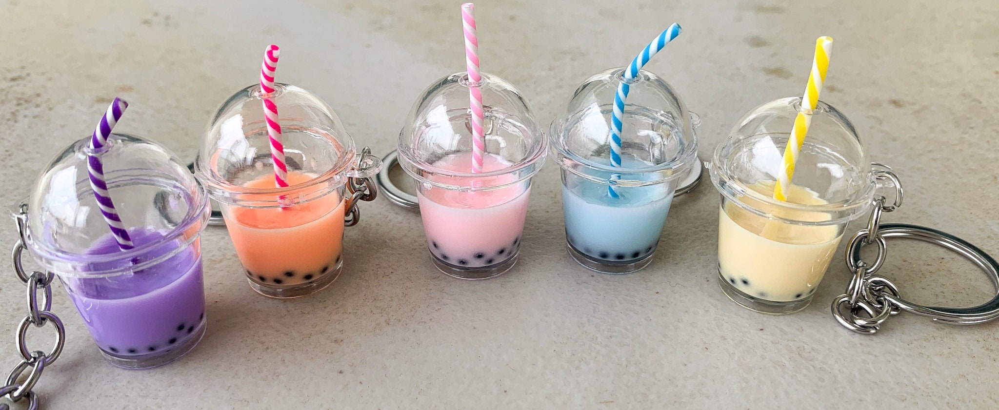 Kawaii Boba Tea Keychains Assorted Colors With Straws - Etsy