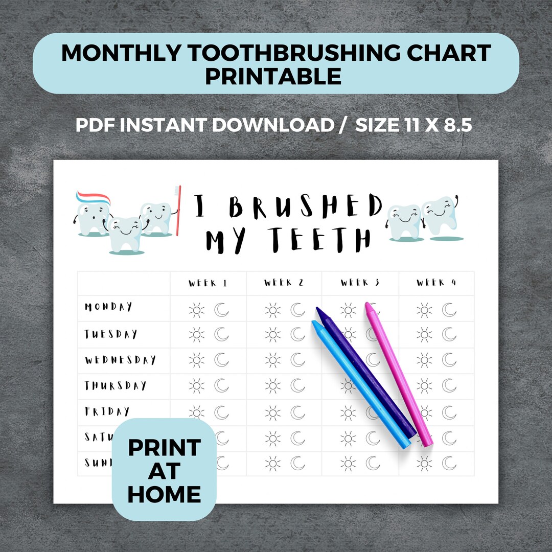 Tooth Brushing Chart Printable: Kids Responsibility Tracker (PDF) - Etsy