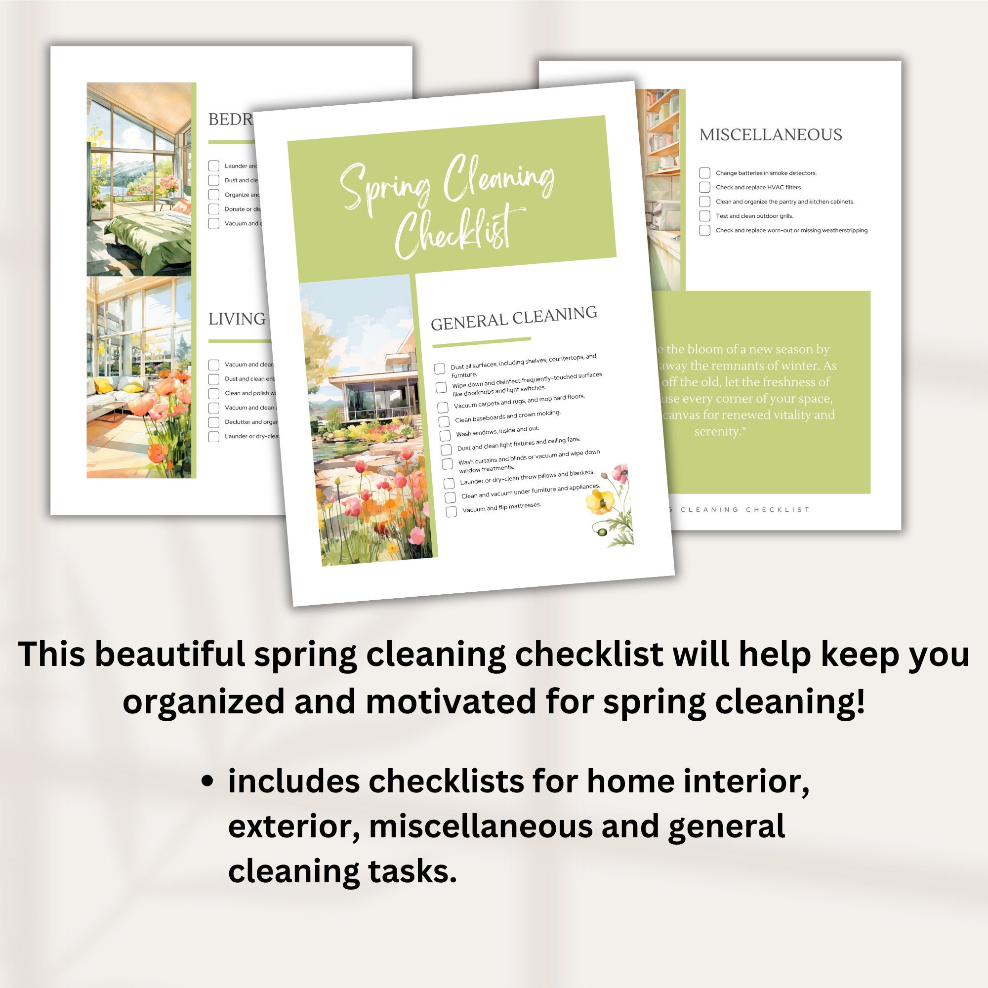 Spring Cleaning Checklist, Annual Cleaning Master List, All in One Deep ...