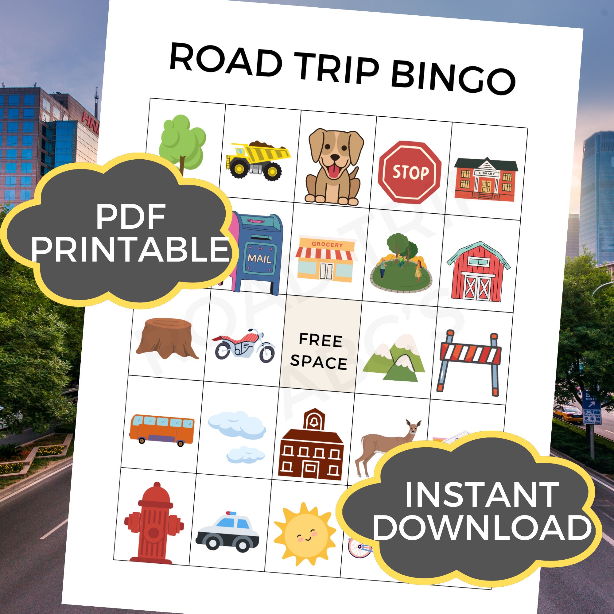 Road Trip Activity Sheet for Kids, Road Trip Bingo Printable Game for ...