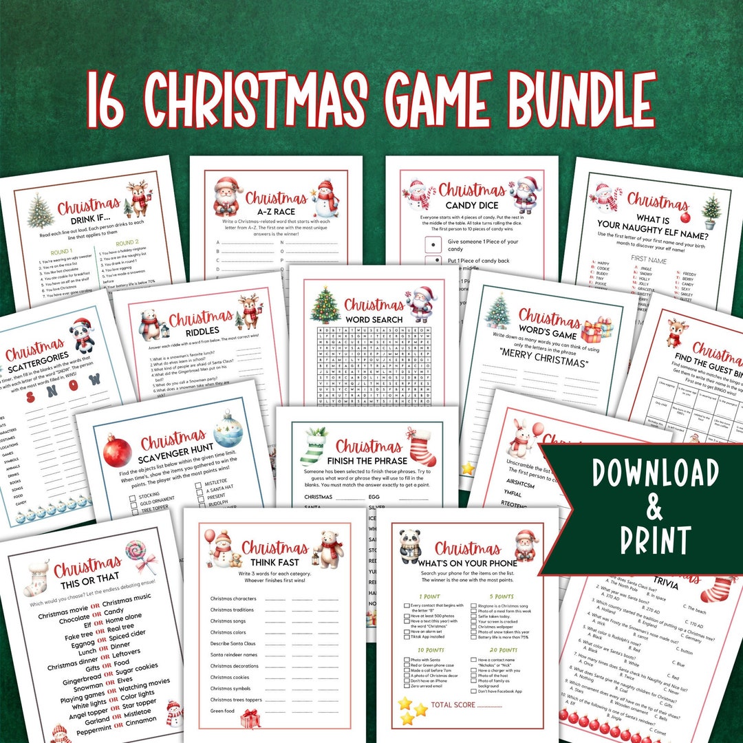 Christmas Game Bundle Printable, Fun Family Activities, Holiday Office ...