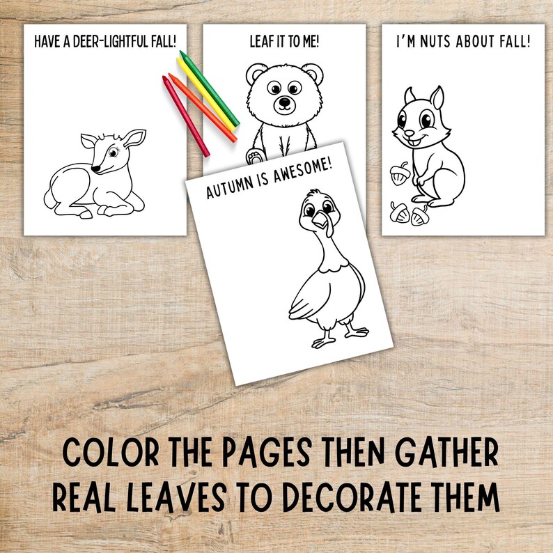 Fall Leaves Coloring Craft Printable, Autumn Leaves Forest Animal ...