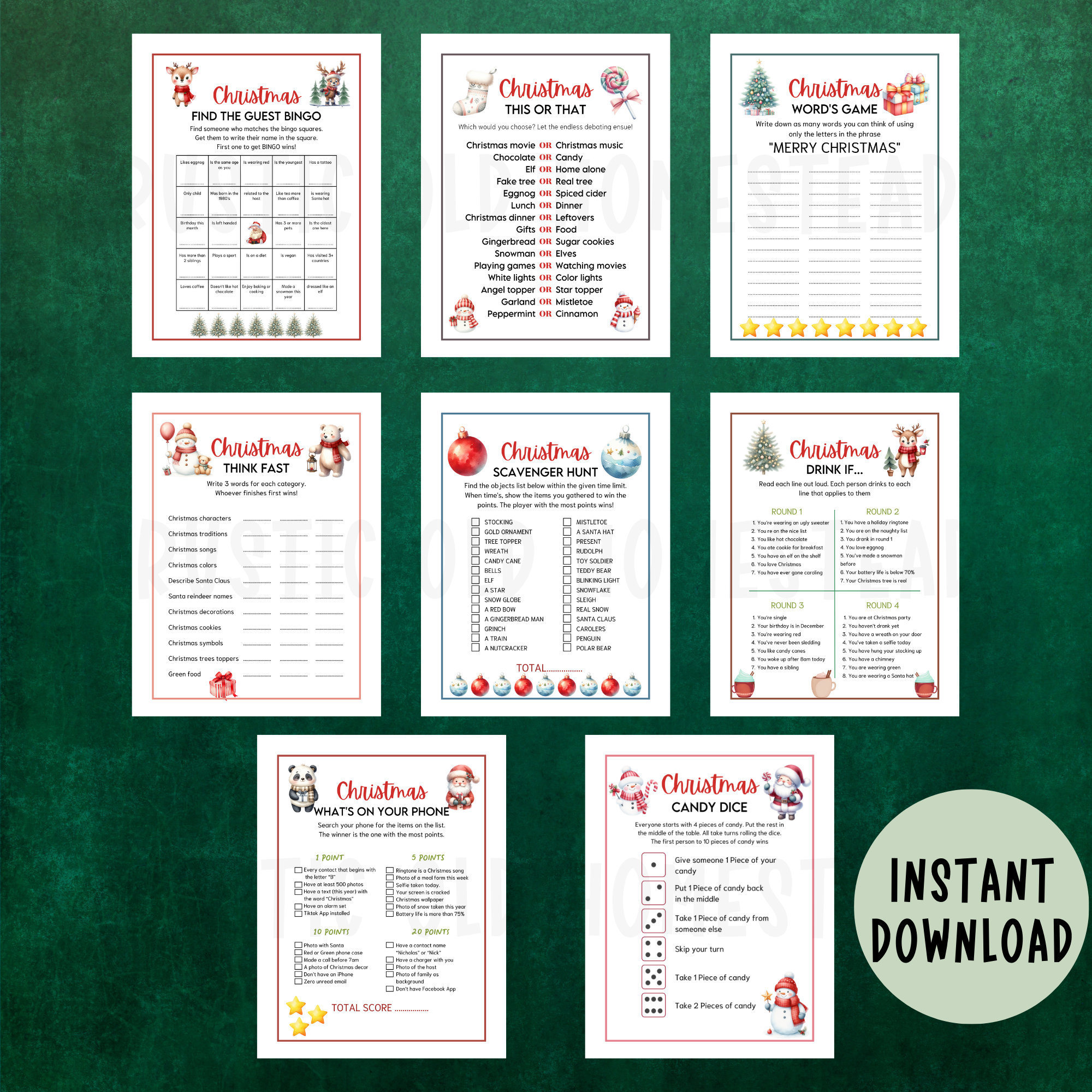 Christmas Game Bundle Printable, Fun Family Activities, Holiday Office ...