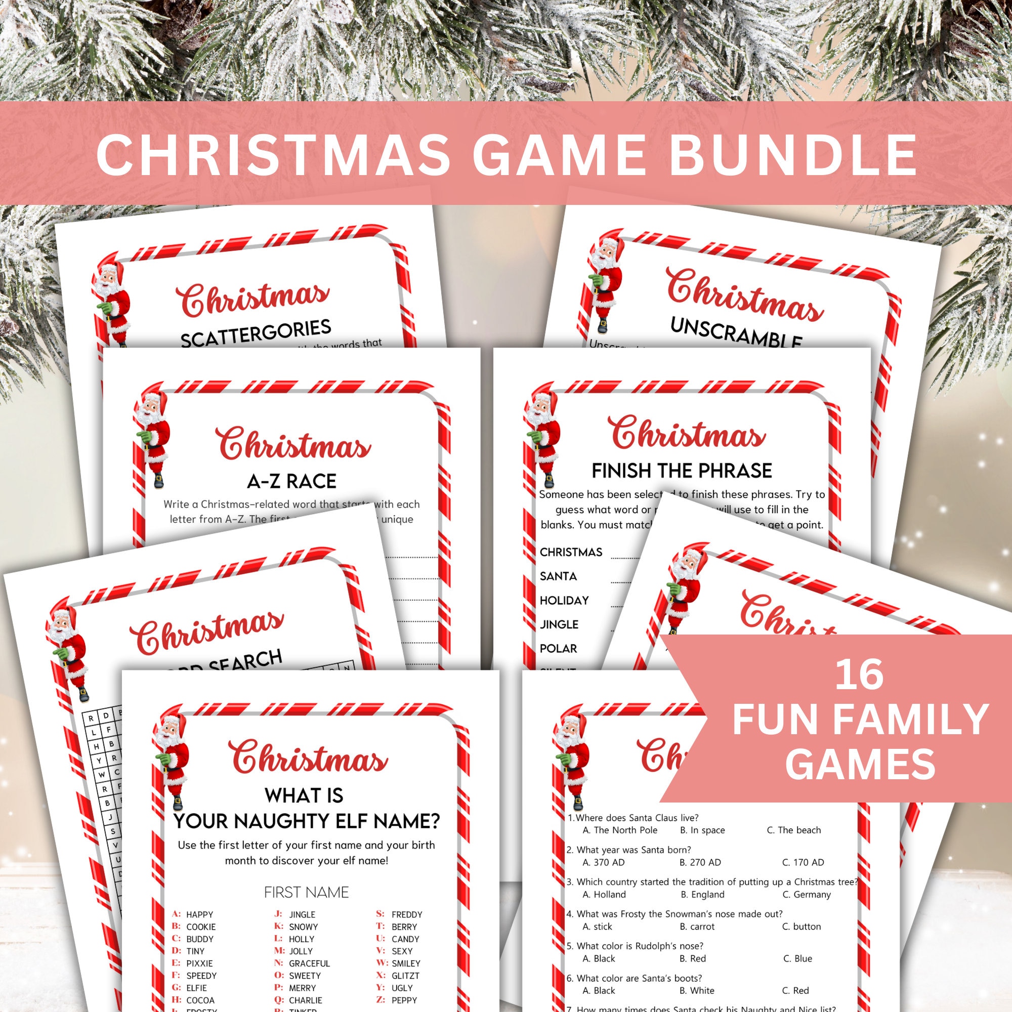 Printable Christmas Game Bundle, Christmas Party Games, Office Holiday ...