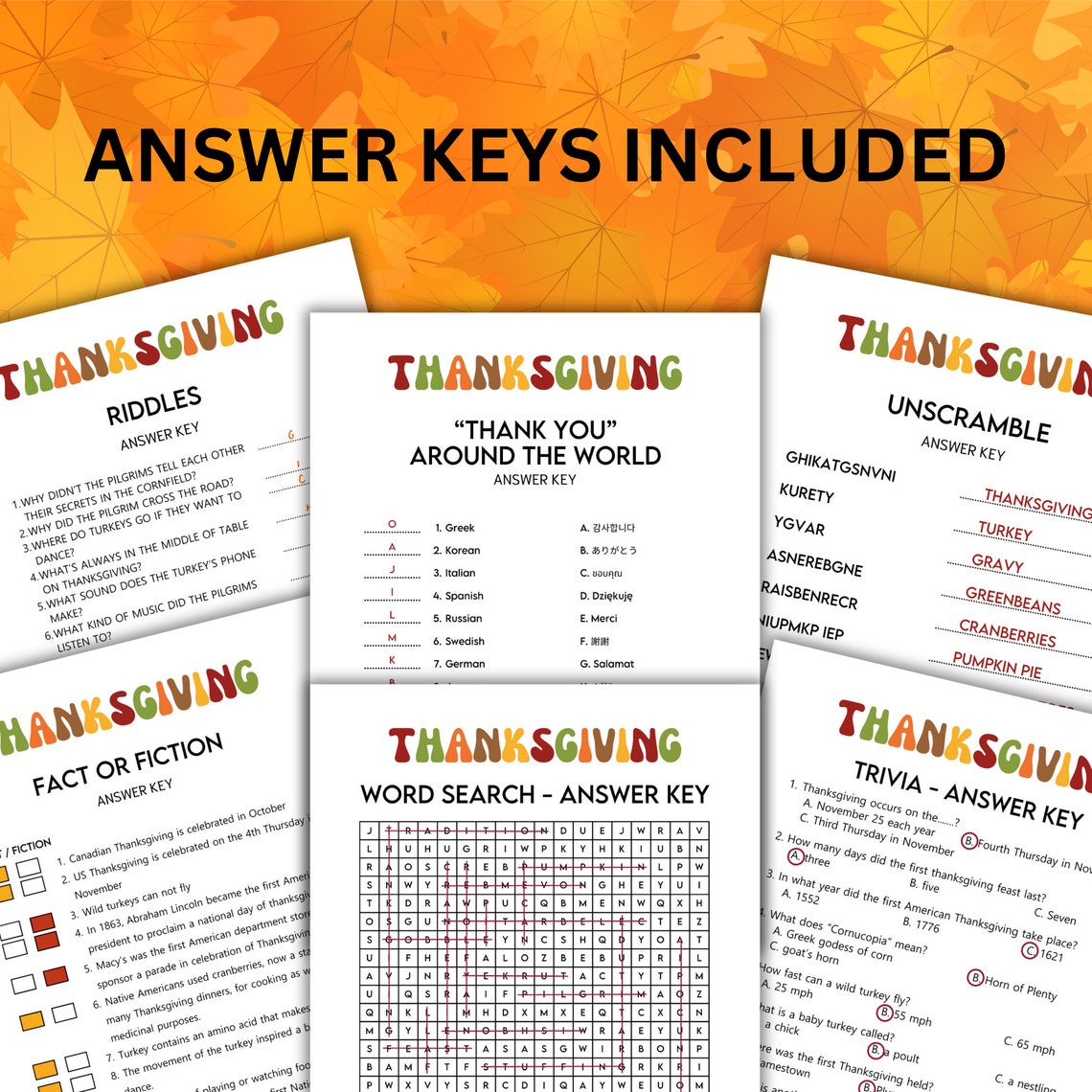 Thanksgiving Printable Games, Family Game Night, Dinner Table Games ...