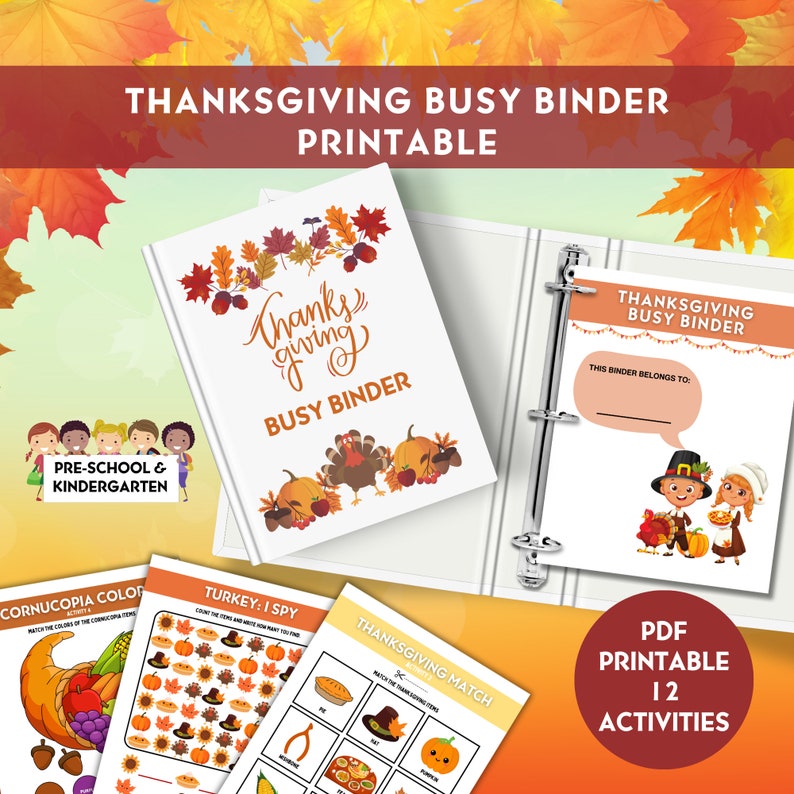 Thanksgiving Busy Book Printable Kids Activity Binder Preschool Fall ...