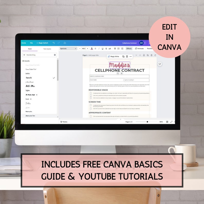 Cell Phone Contract Printable Digital Download, Editable Kid/teen Cell ...