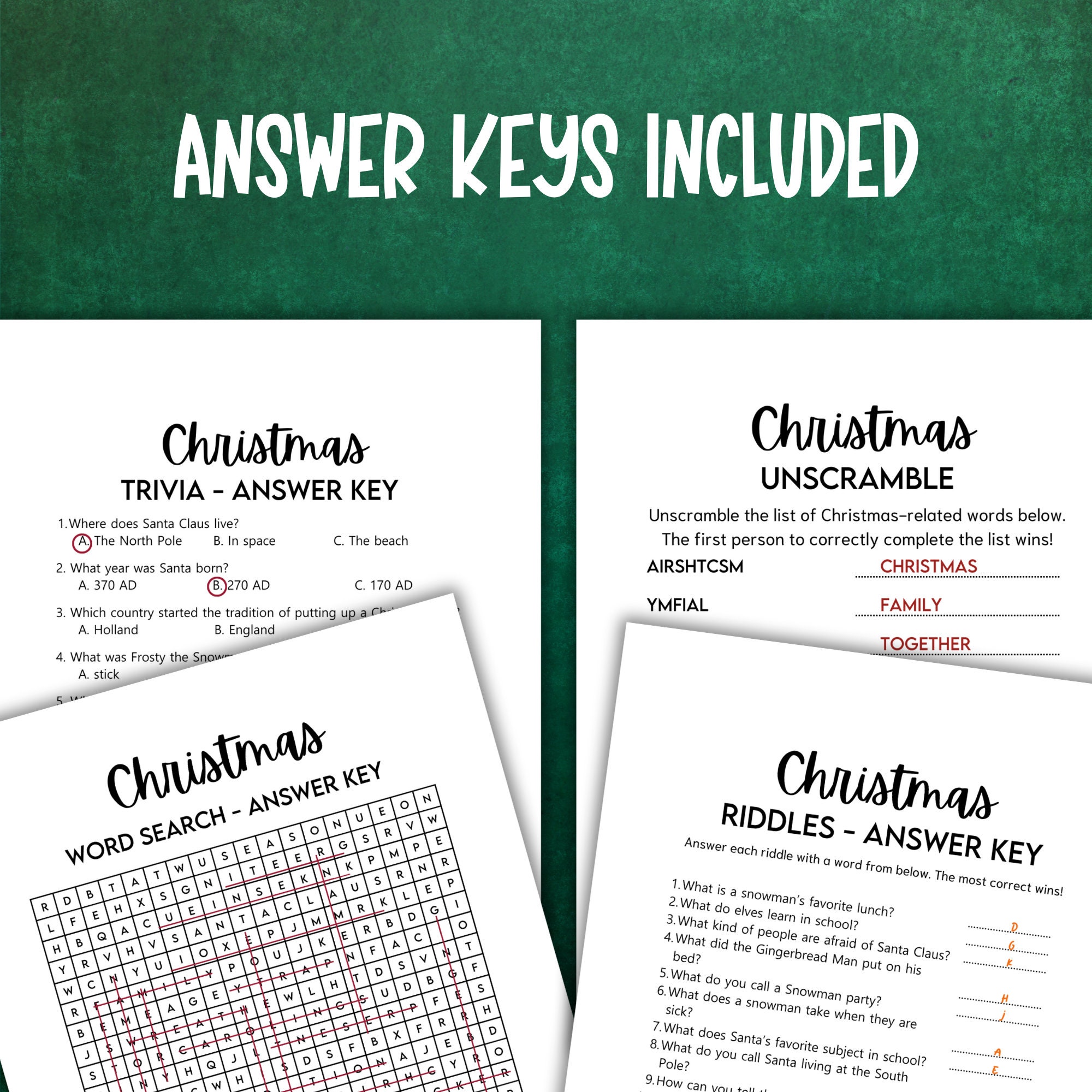 Christmas Game Bundle Printable, Fun Family Activities, Holiday Office ...