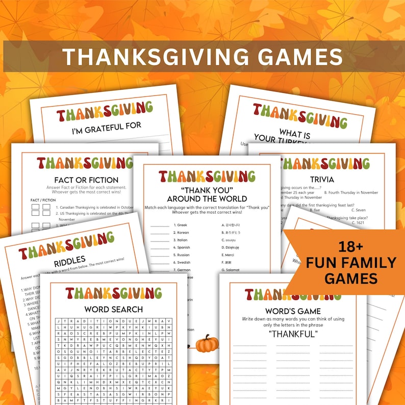 Thanksgiving Printable Games, Family Game Night, Dinner Table Games ...