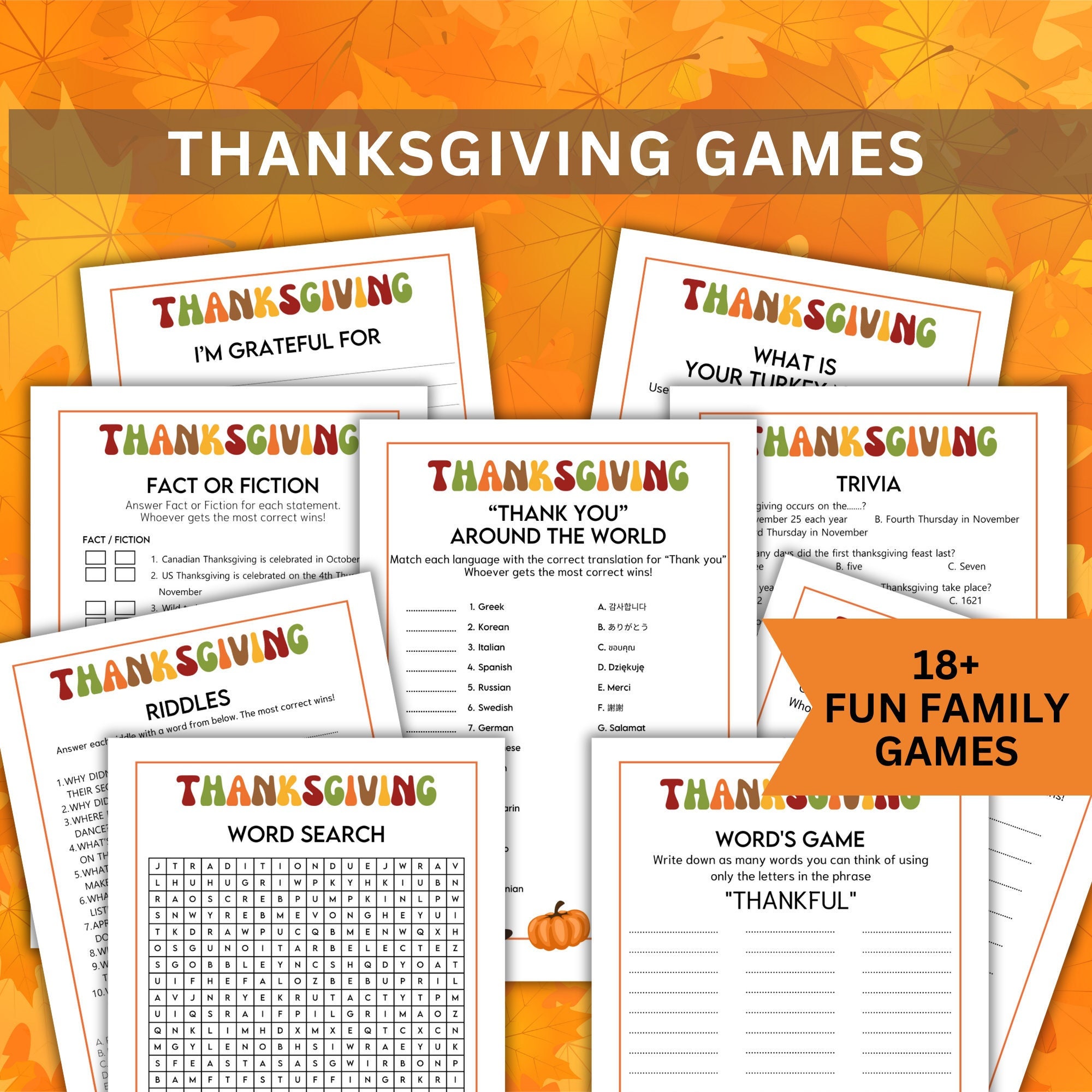 Thanksgiving Printable Games, Family Game Night, Dinner Table Games ...