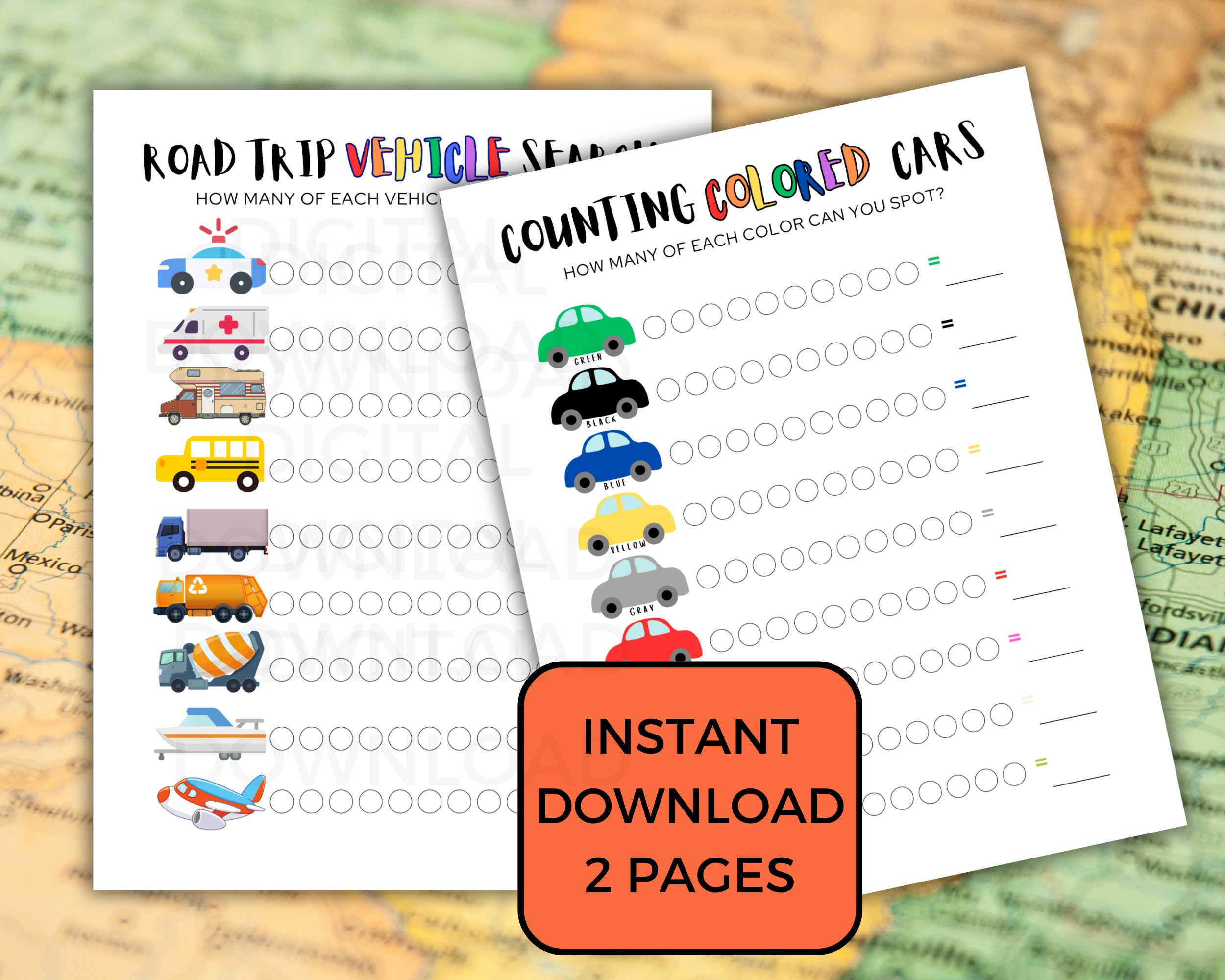 Road Trip Activity Printables for Kids, Count Cars Trucks Game ...
