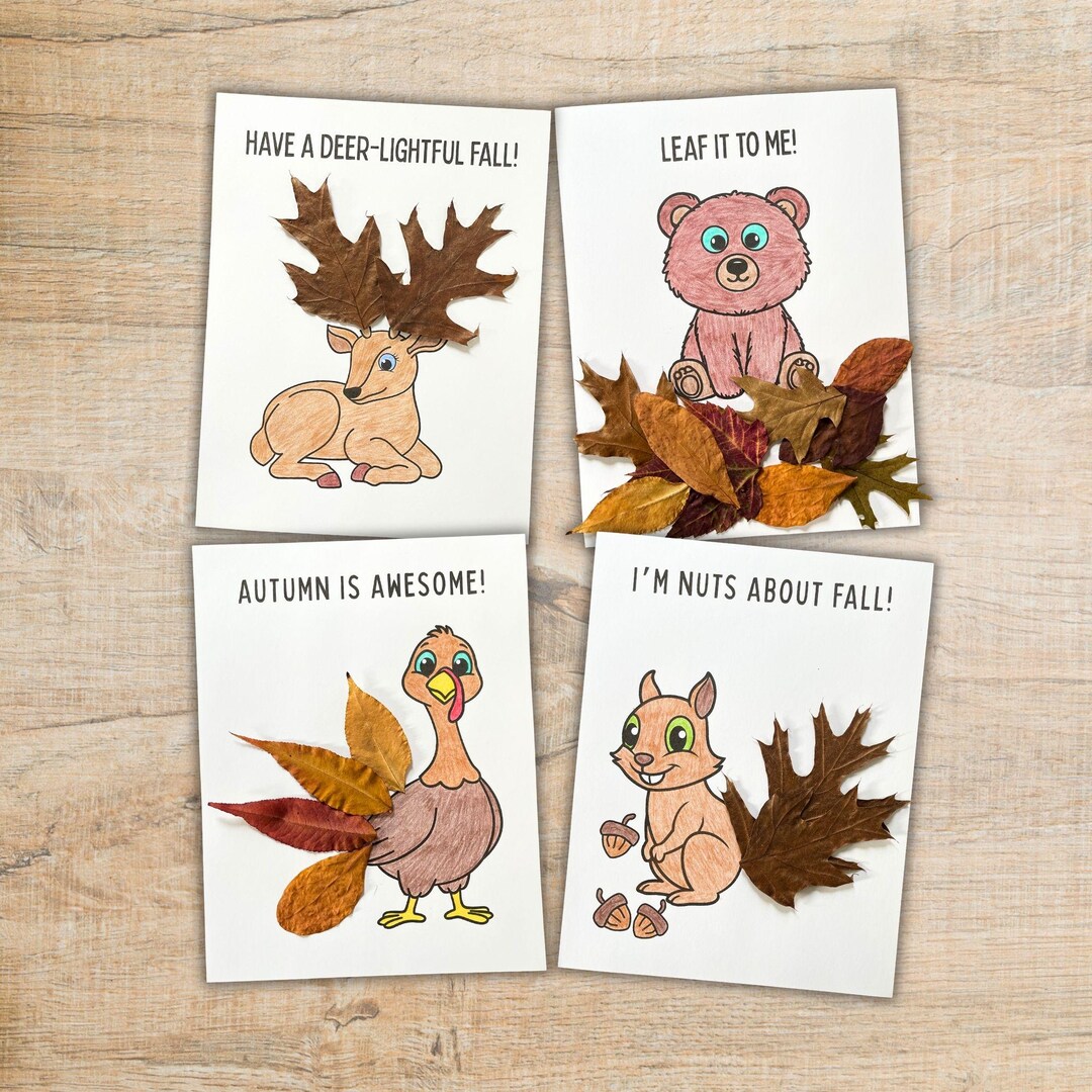 Fall Leaves Coloring Craft Printable, Autumn Leaves Forest Animal ...
