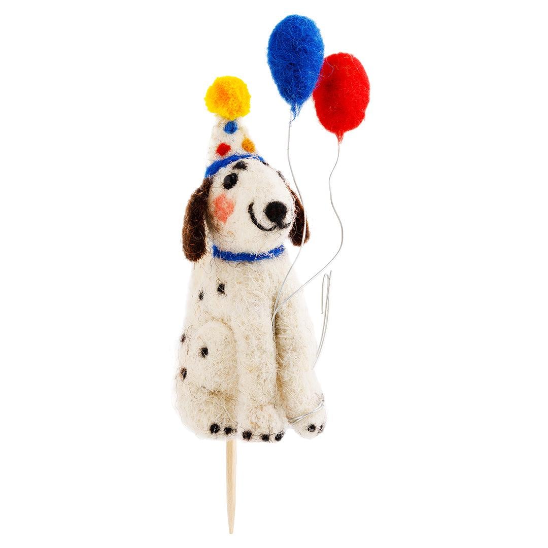 Spotty Dog Cake Topper Birthday Decor With Party Hat & Balloons, Needle ...