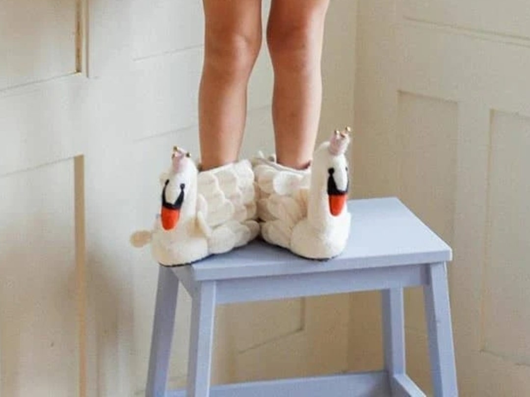 Kids' Odette Swan Slippers - Felt Slippers - Soft Warm Indoor Shoes ...