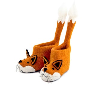 Kids' Finlay Fox Slippers - Hand Felted Wool Animal Slippers With Suede ...
