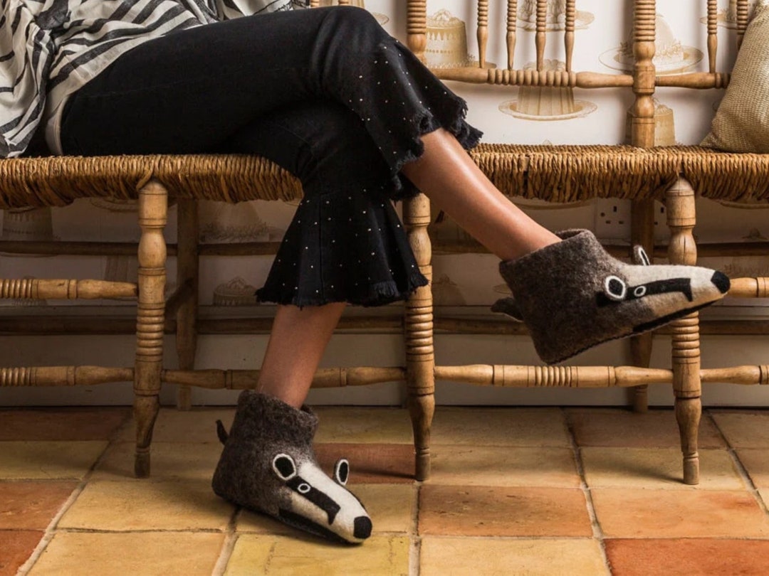 Billie Badger Slippers - Badger Slippers Handmade Organic Wool Felted ...