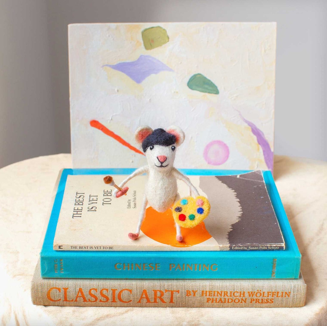 Artist Mouse - Felt Mouse Gift - Hand Felted Artist With Beret ...