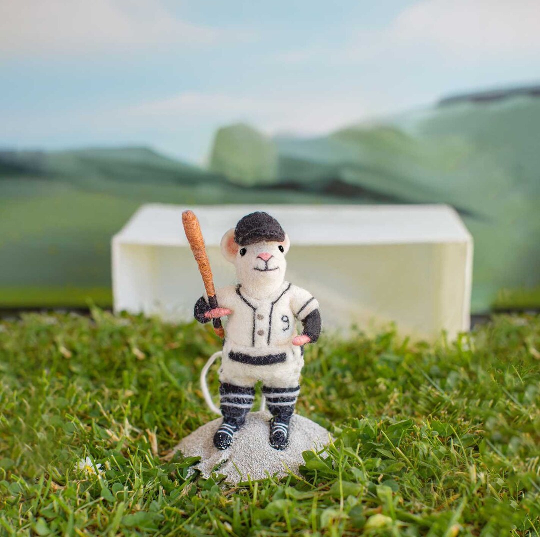Baseball Mouse - Needle Felt Mouse - Handmade Wool Animal Figurine, Hit ...