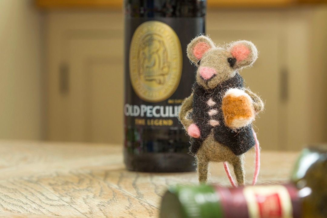 Mouse With Pint of Beer - Needle Tiny Felted Animal Mouse, Organic Wool ...