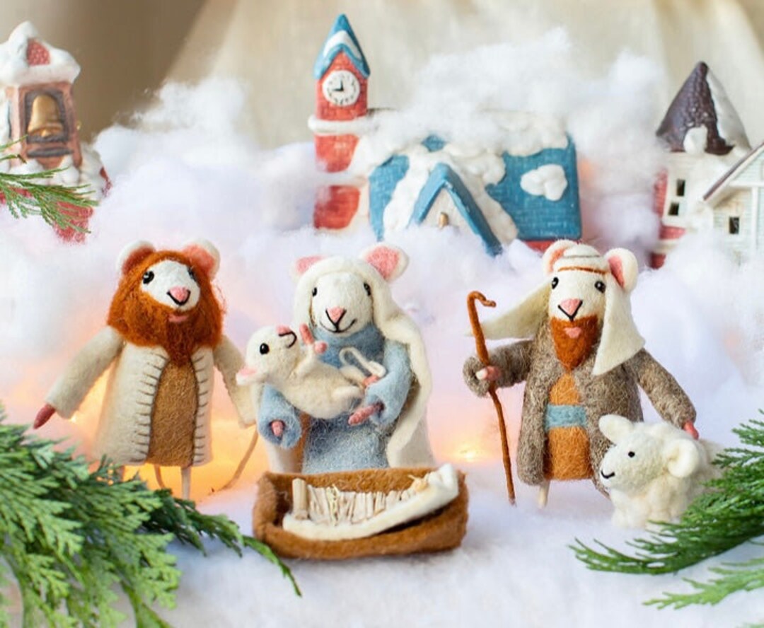 Nativity Set Shepherd and Sheep Christmas Scene Felt Decor Rustic ...