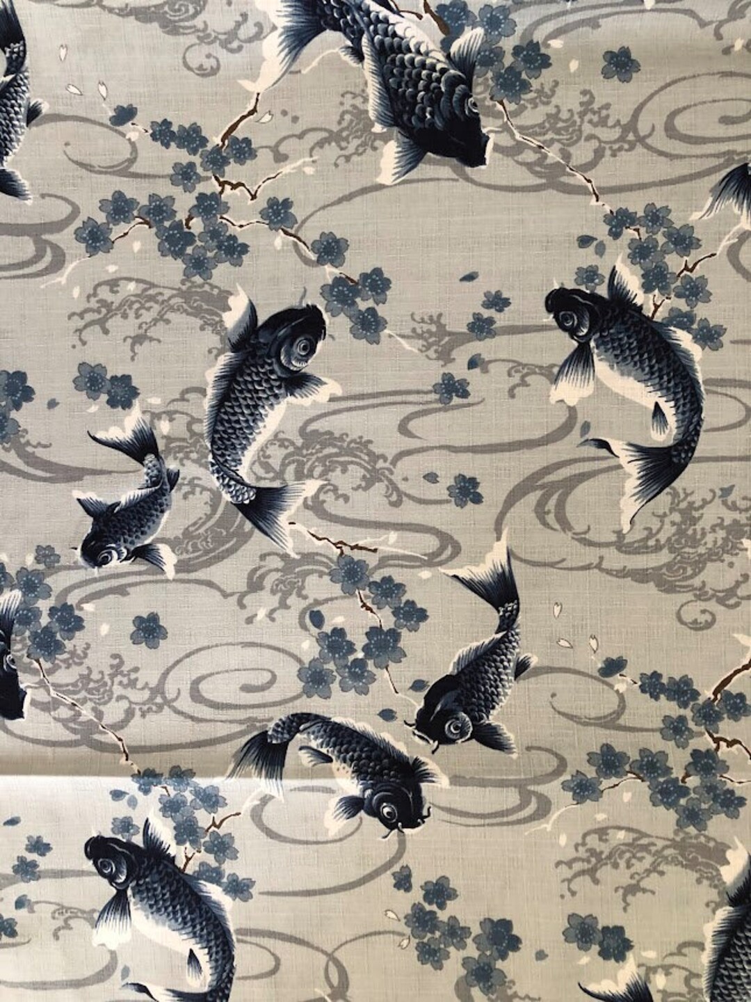 1/2 a Meter of Todoroki Koi Carp Dobby Cloth Blue Grey by Kokka Japan ...