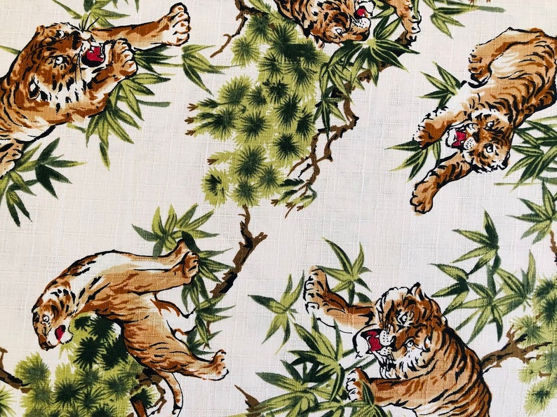 1/2 a Meter of Todoroki Tiger Dobby Cloth on Natural Cotton Fabric by ...