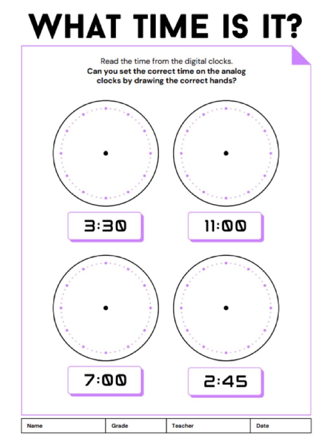 Clock Time Worksheets - Etsy