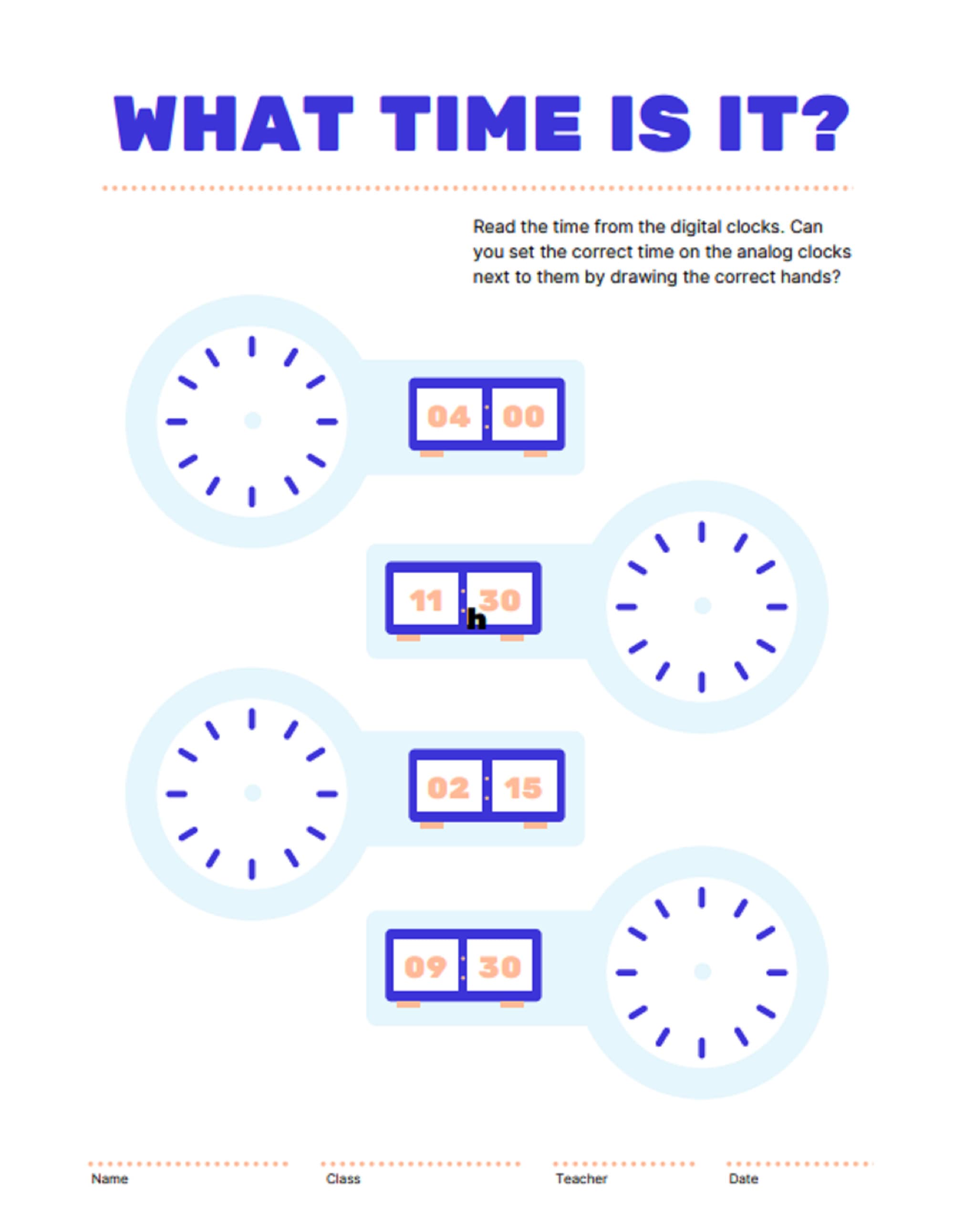 Clock Time Worksheets - Etsy