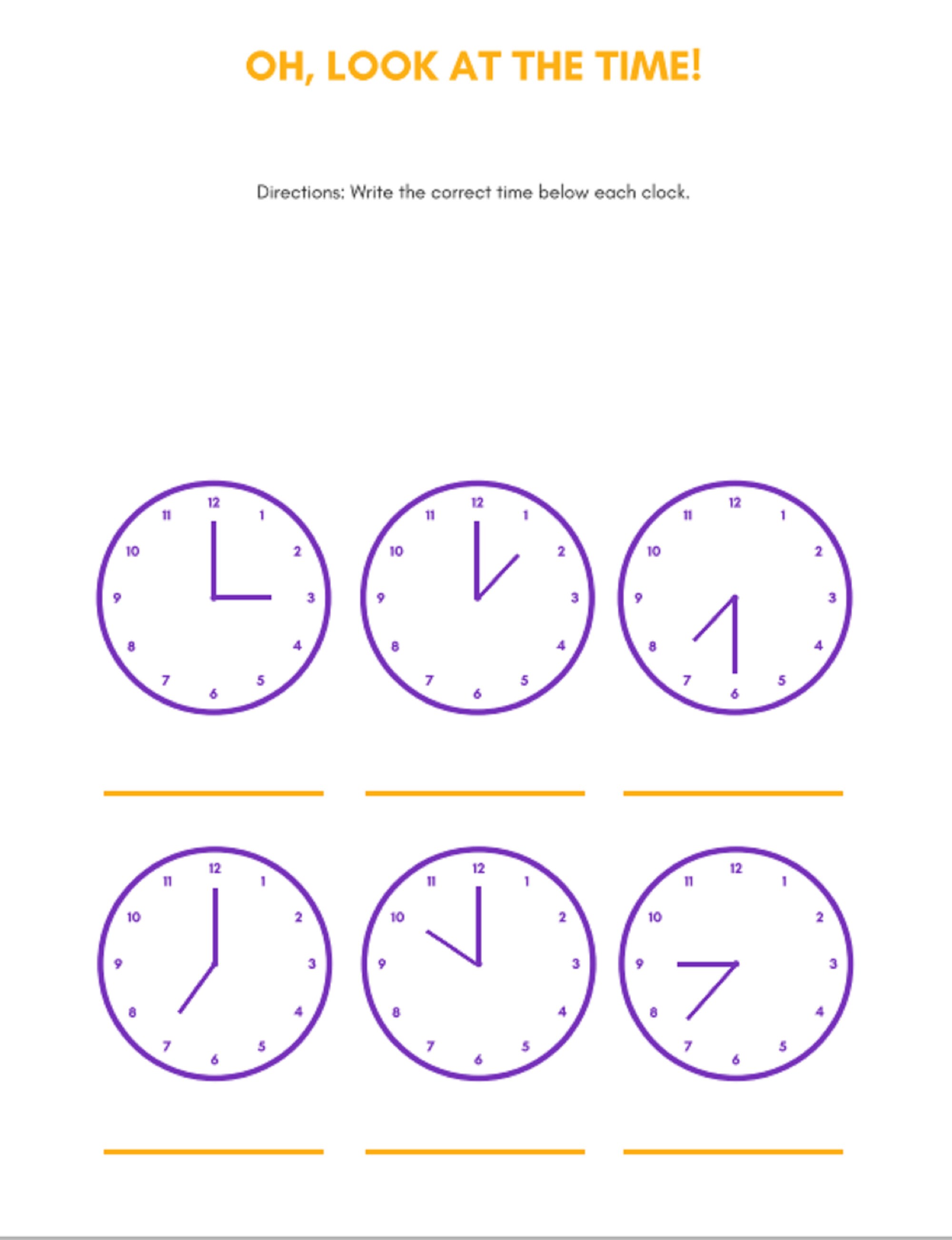 Clock Time Worksheets - Etsy