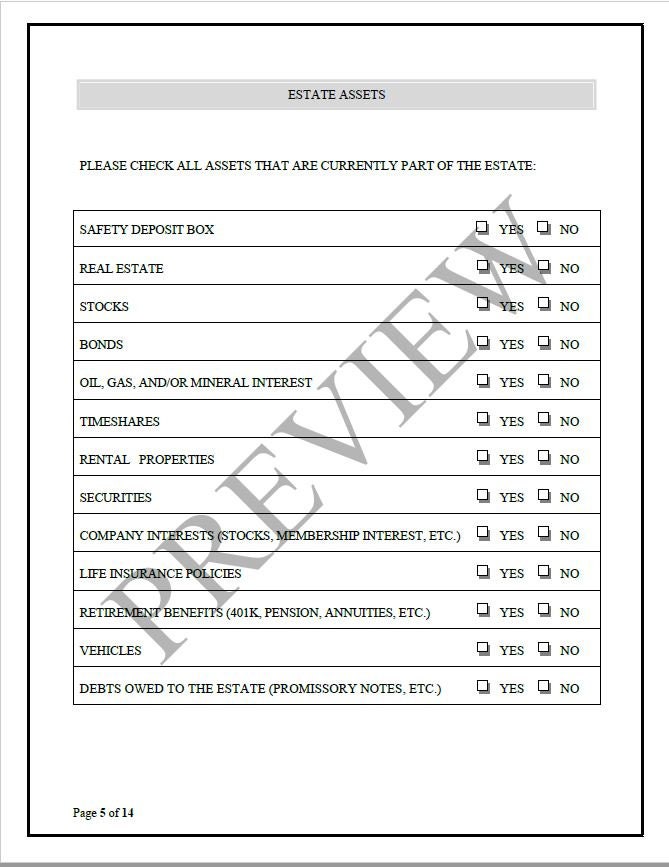 Probate Intake Form Questionnaire (attorney Form) - Etsy