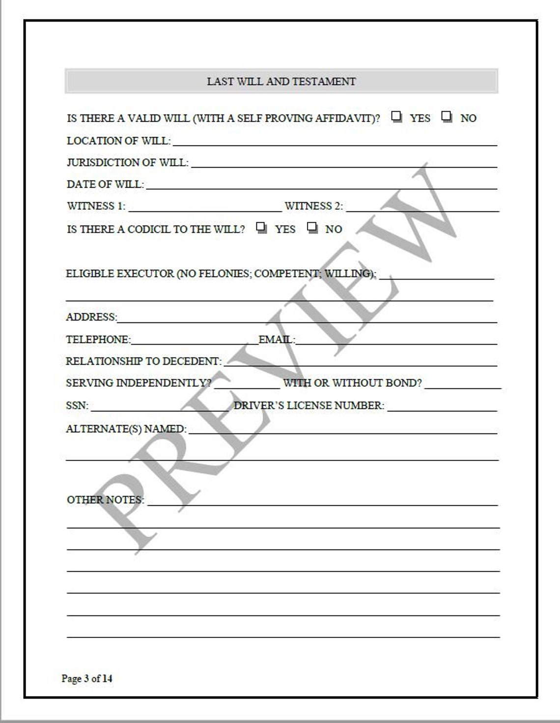Probate Intake Form Questionnaire (attorney Form) - Etsy