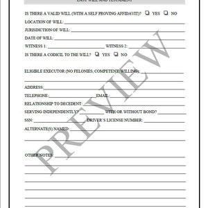 Probate Intake Form Questionnaire (attorney Form) - Etsy UK