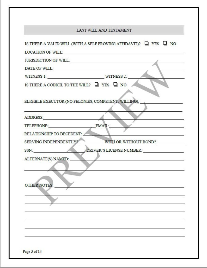 Probate Intake Form Questionnaire (attorney Form) - Etsy