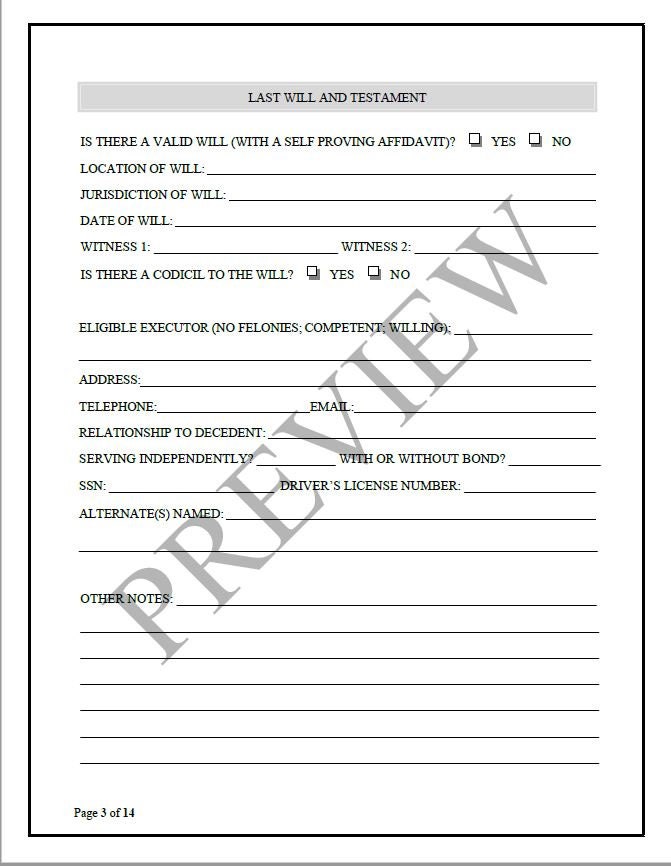Probate Intake Form Questionnaire (attorney Form) - Etsy
