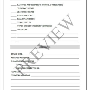 Probate Intake Form Questionnaire (attorney Form) - Etsy UK
