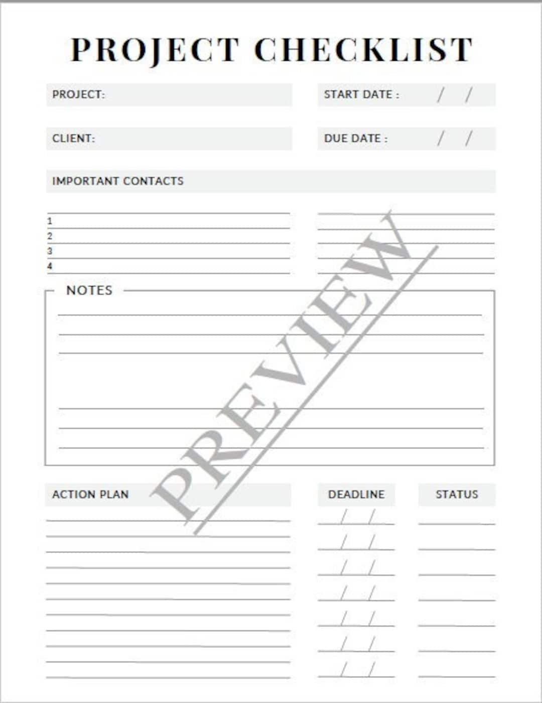 PROJECT CHECKLIST FORM - Digital Download Printable Fillable - Etsy