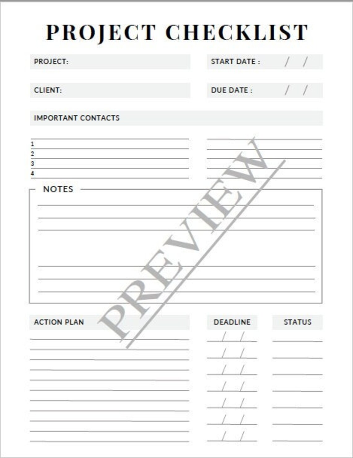 PROJECT CHECKLIST FORM - Digital Download Printable Fillable - Etsy