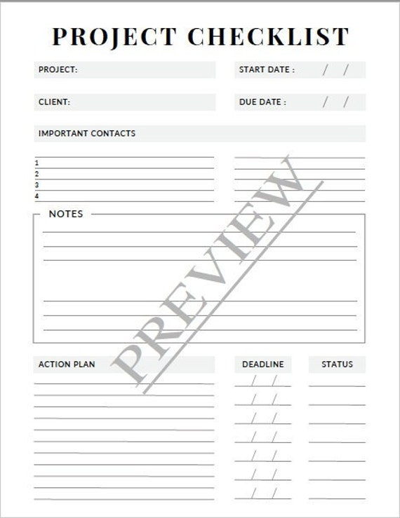 PROJECT CHECKLIST FORM Digital Download Printable Fillable - Etsy