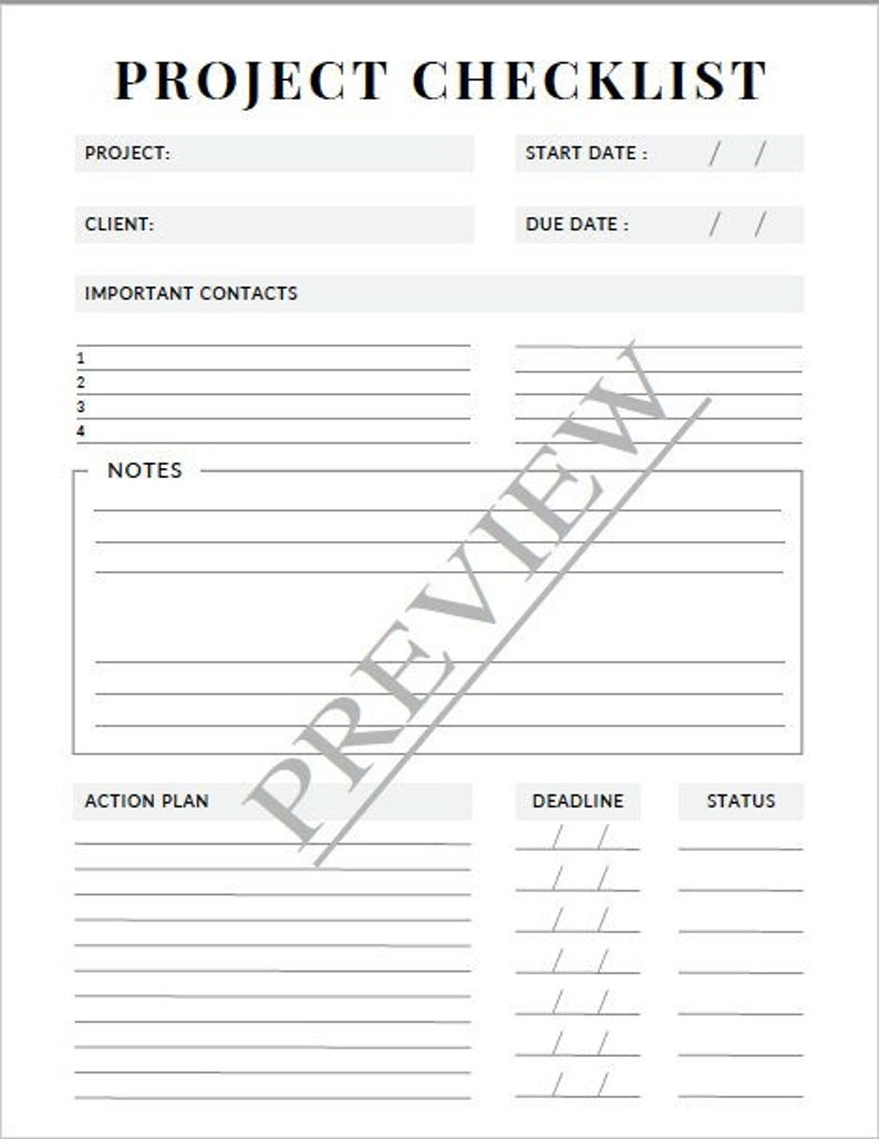 PROJECT CHECKLIST FORM - Digital Download Printable Fillable - Etsy