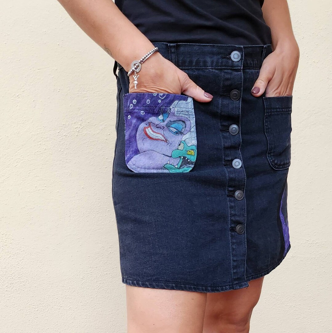 Ursula Little Mermaid Hand Painted Denim Skirt Little Mermaid ...