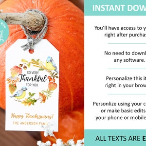 Fall Gift Tags Printable Template Thankful for You Favor Tag - Etsy