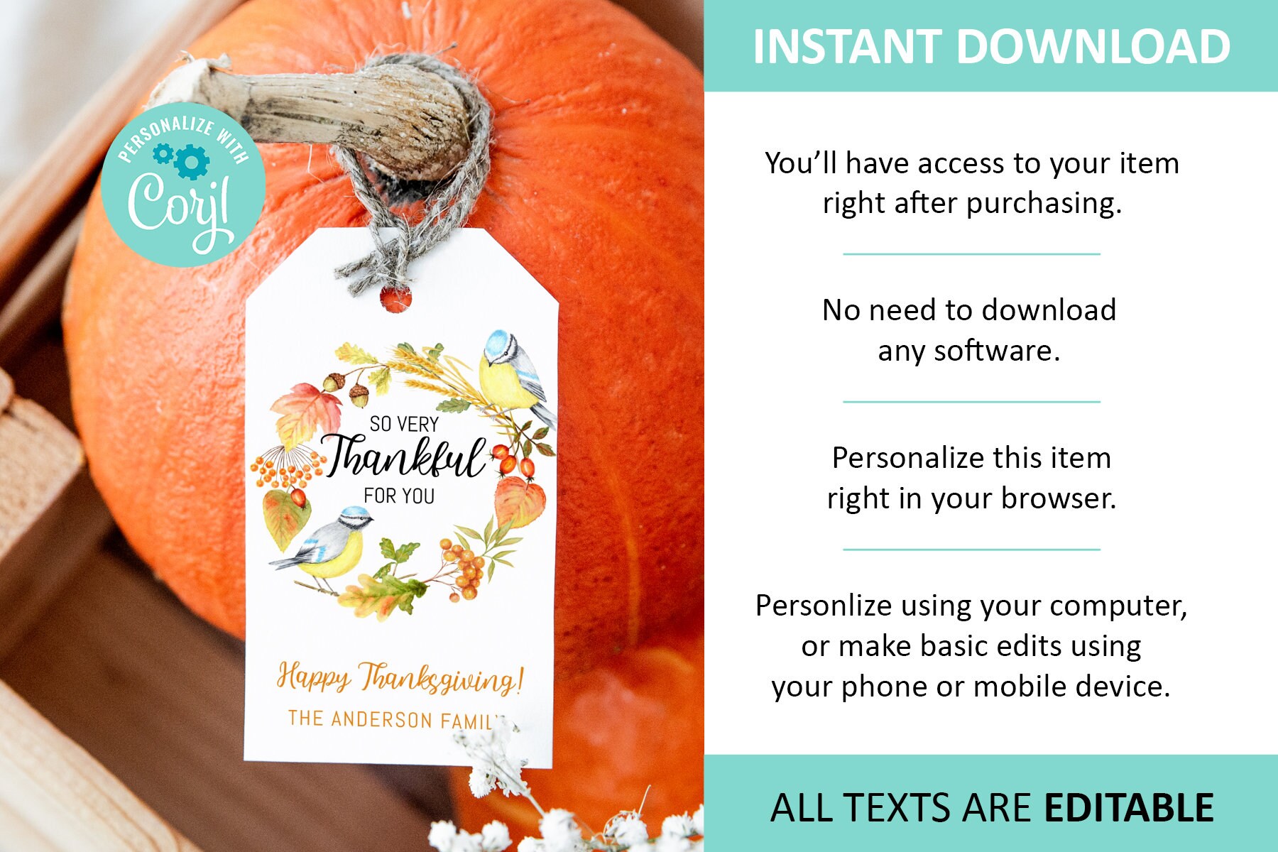 Fall Gift Tags Printable Template Thankful for You Favor Tag - Etsy