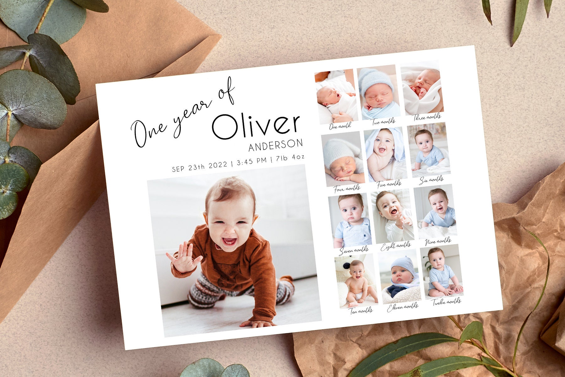 Editable First Year Photo Collage Template, Baby 1st Birthday Gift ...