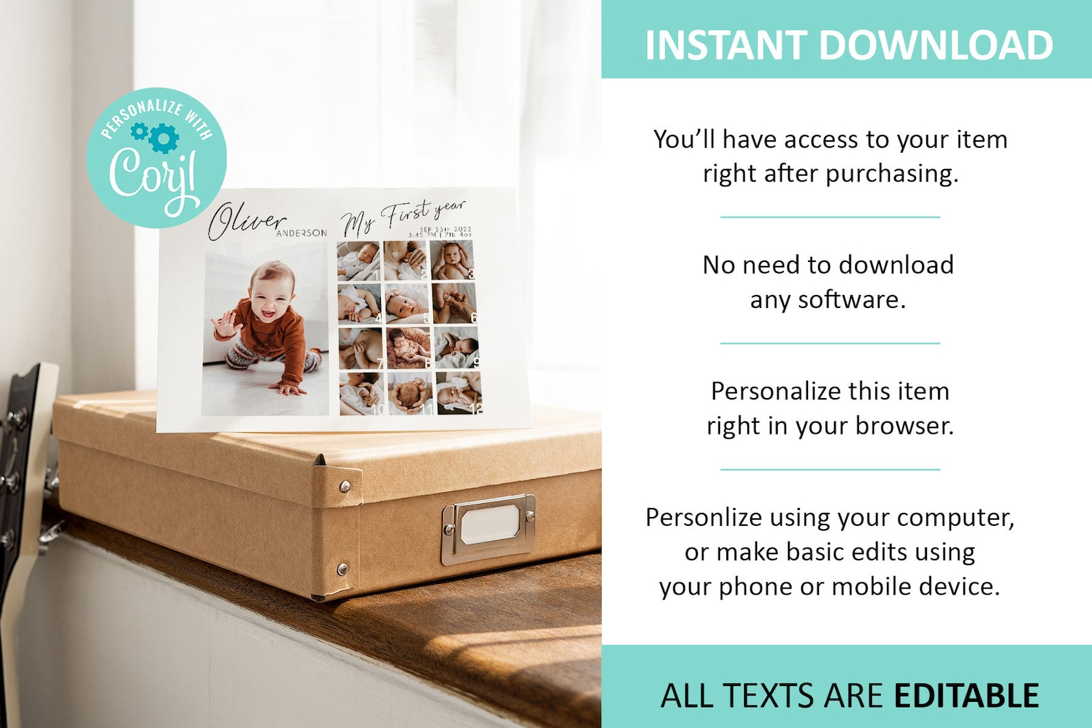 Editable First Year Photo Collage Template, Baby 1st Birthday Gift ...