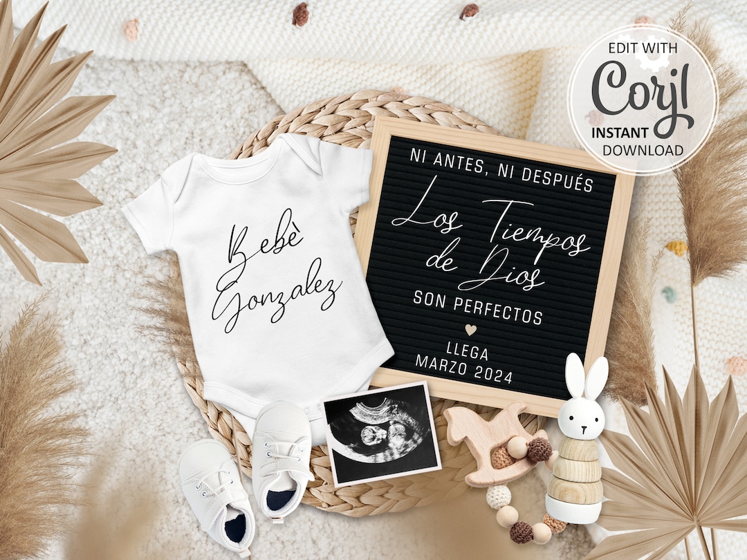 Spanish Pregnancy Announcement: Boho Social Media Baby Reveal (digital ...